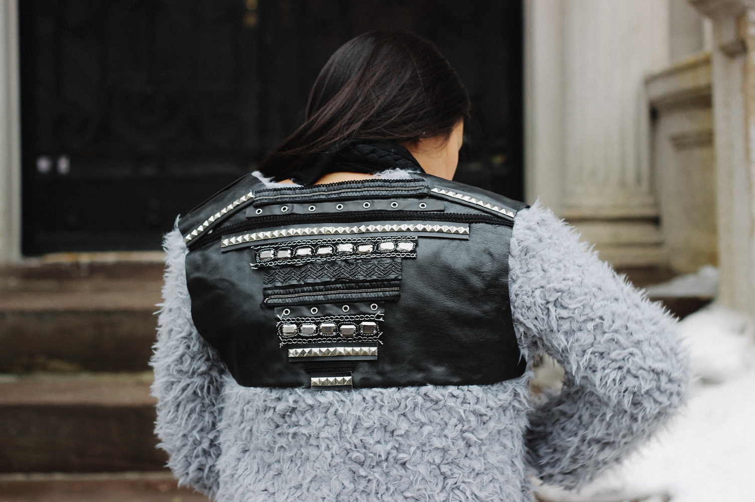 DIY: Studded Panel Faux Fur Jacket